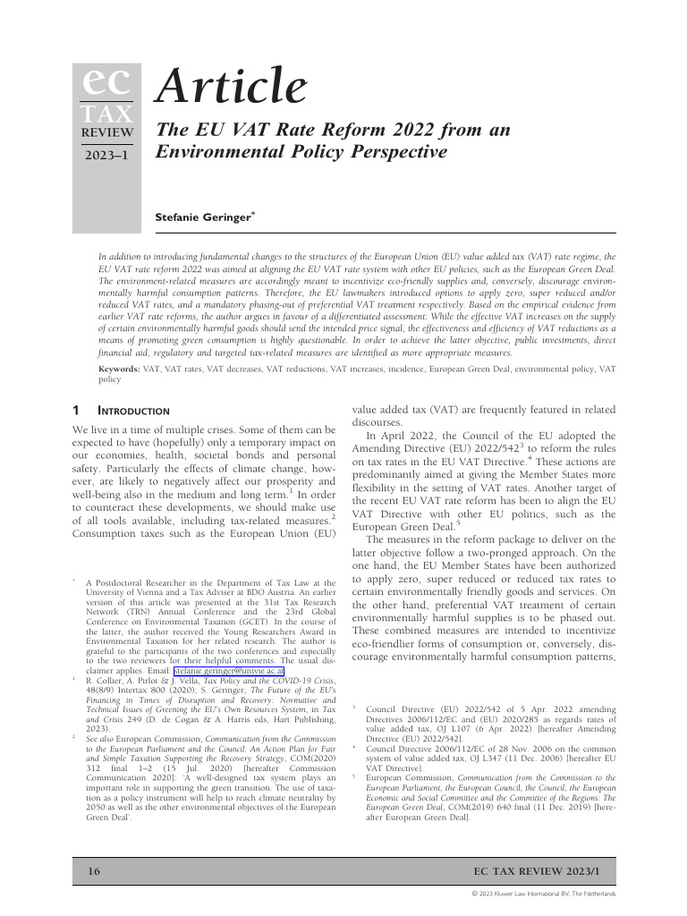 Effects of VAT Reduction From Environmental Policy Perspective | PDF ...