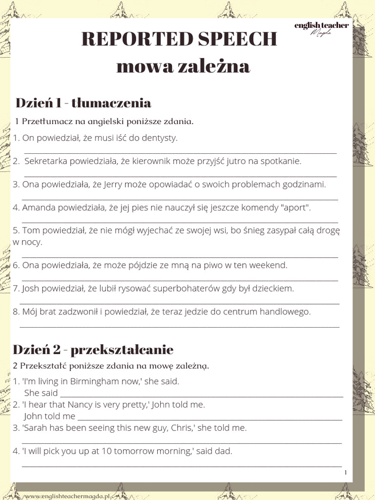 Reported Speech Praktyka | PDF