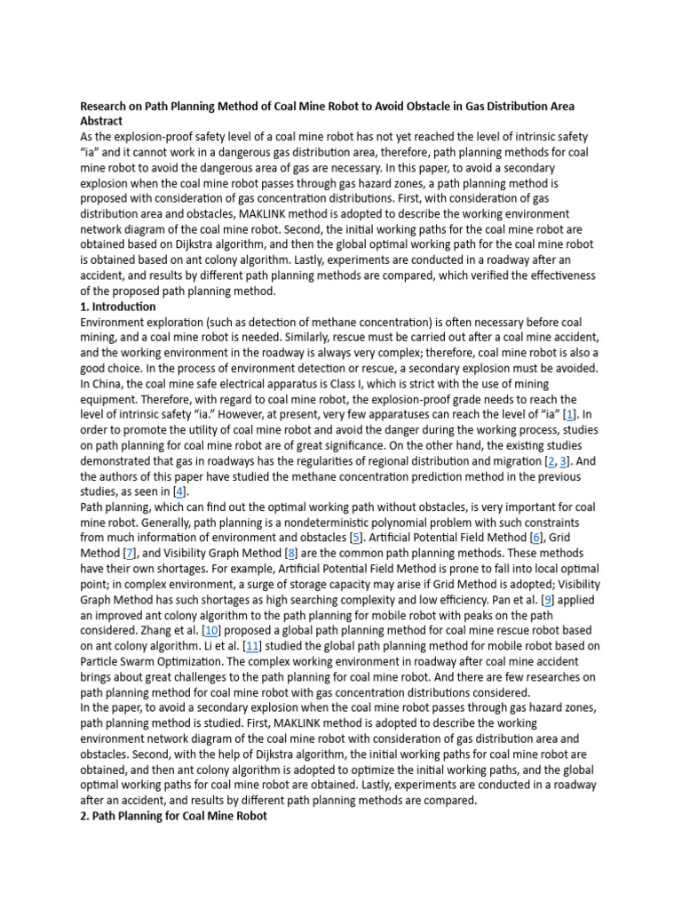 Research on Path Planning Method of Coal Mine Robot to Avoid Obstacle in Gas Distribution Area ...