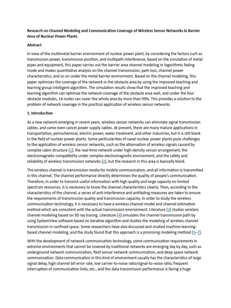 Research On Channel Modeling and Communication Coverage of Wireless Sensor Networks in Barrier ...