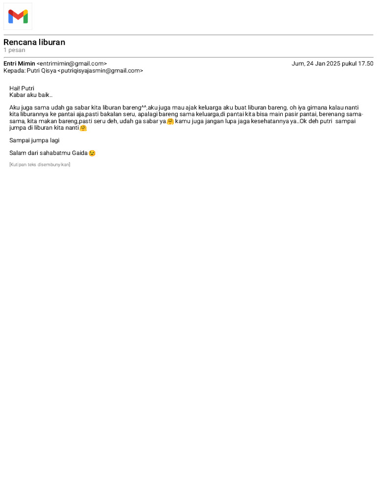 Gmail - Rencana Liburan | PDF