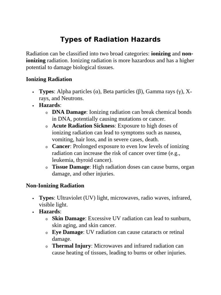 Types of Radiation Hazards | PDF | Radiation | Ionizing Radiation
