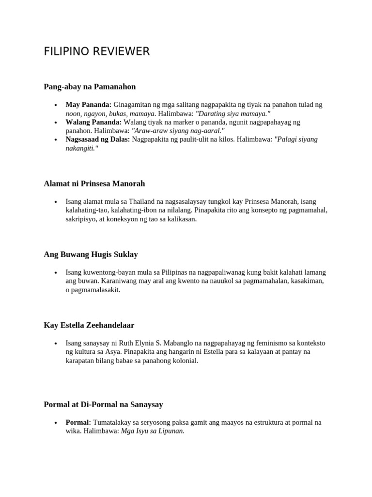 Filipino Reviewer | PDF