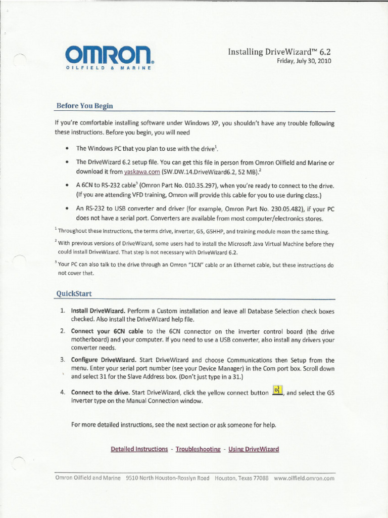 Installing Yaskawa Drive Wizard | PDF
