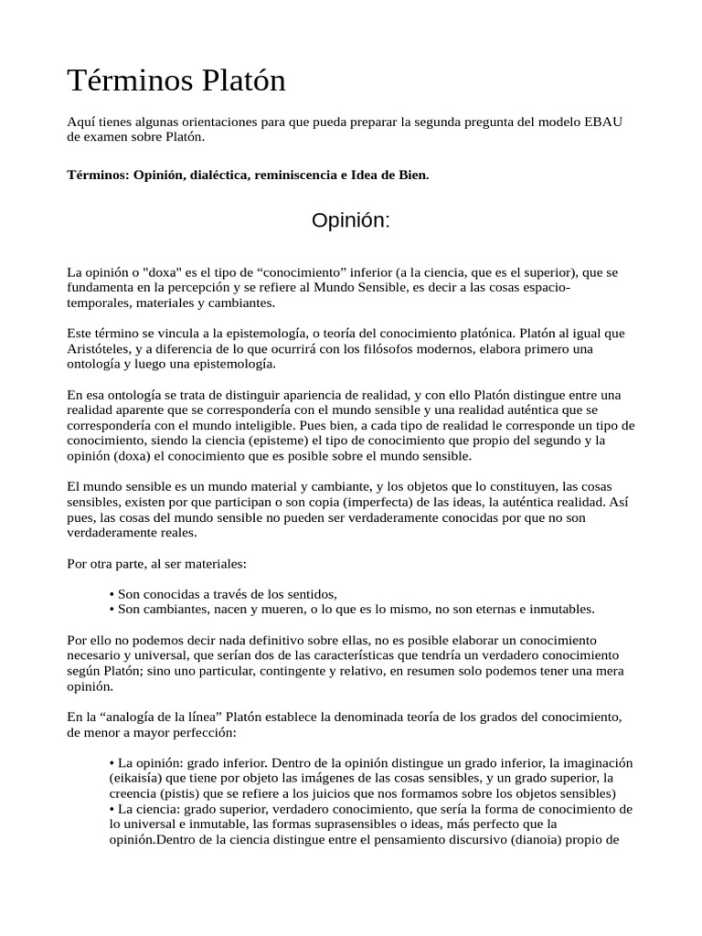 Conceptos Platón | PDF | Platón | Conocimiento