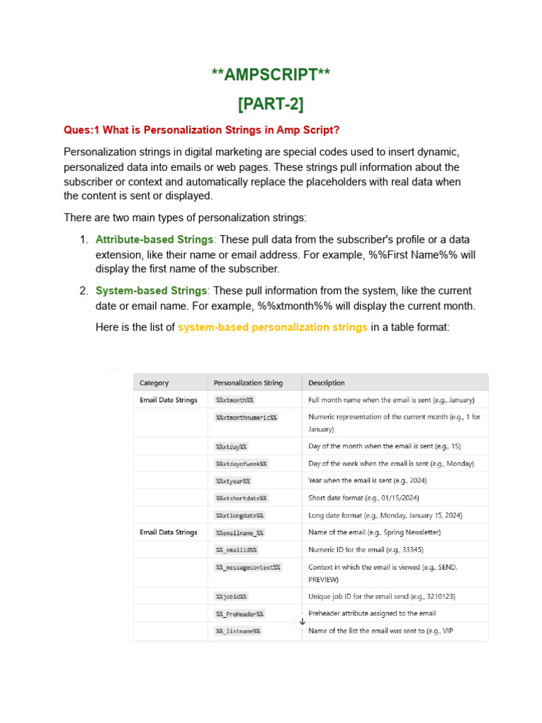 AmpScript Part-2 Some Important Questions ( ´ ` ) | PDF | String (Computer Science) | Html Element