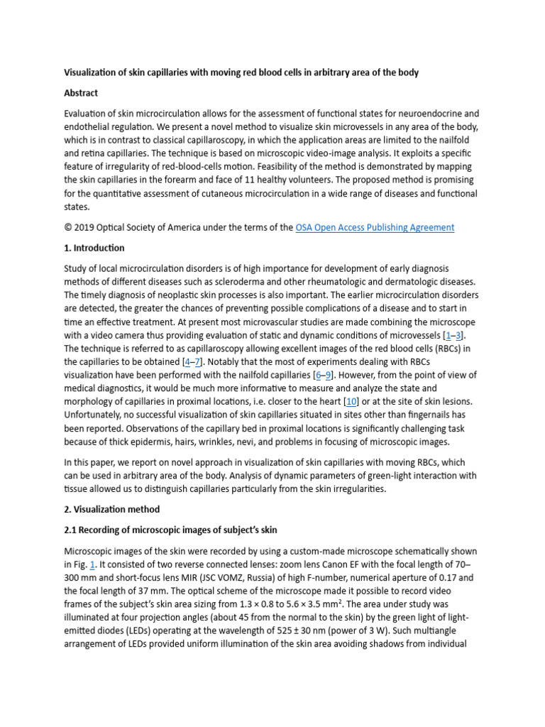 Visualization of Skin Capillaries With Moving Red Blood Cells in ...