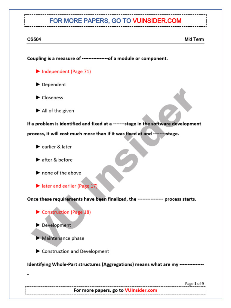 CS504 Mid Term Past Paper 2 | PDF | Computing | Systems Engineering