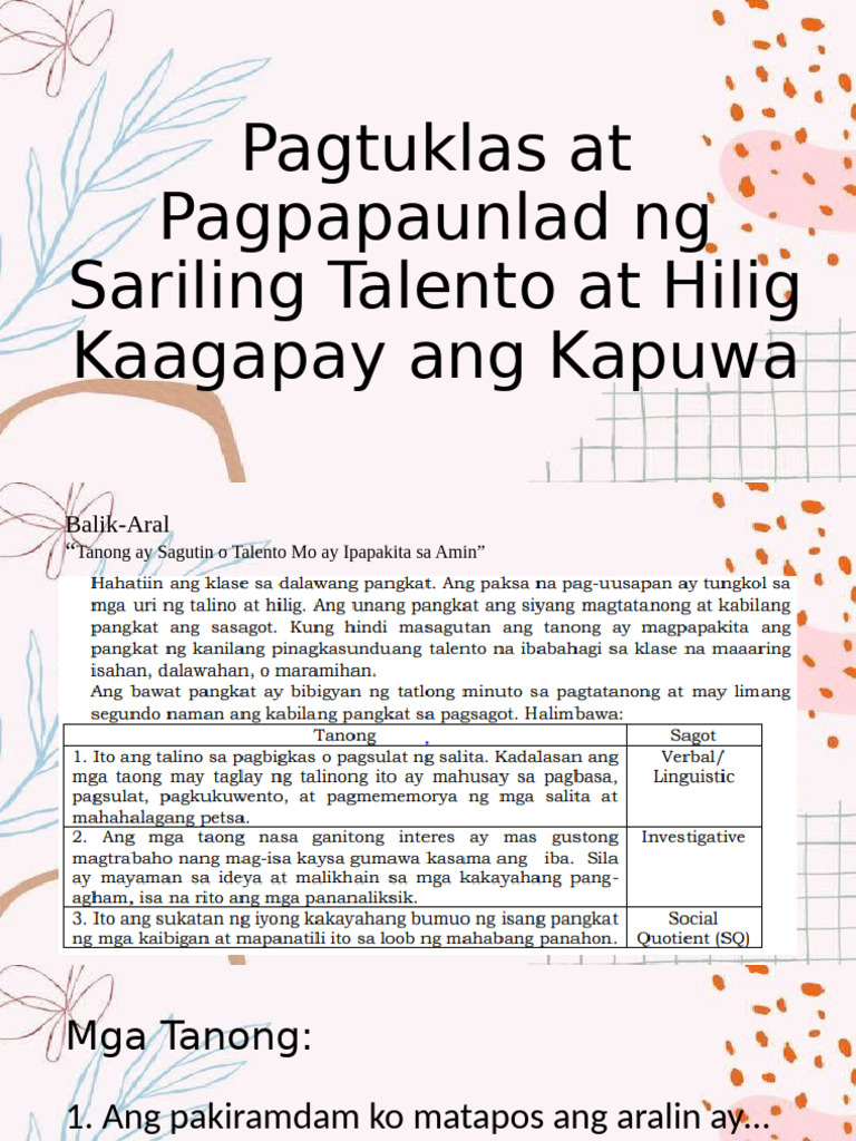 Pagtuklas at Pagpapaunlad NG Sariling Talento at Hilig - 094125 | PDF
