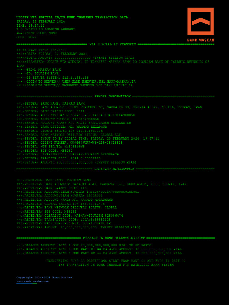 Update Via Special Ip Transfer Maskan Bank To Tourism Bank of Islamic ...