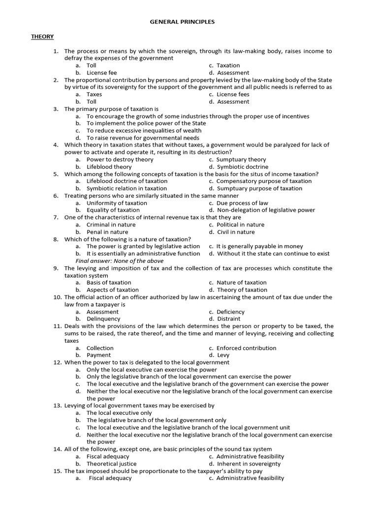 Principles of Taxation Explained | PDF | Taxes | Taxation In The United ...