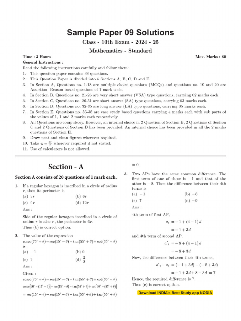 Sample Paper 9 | PDF