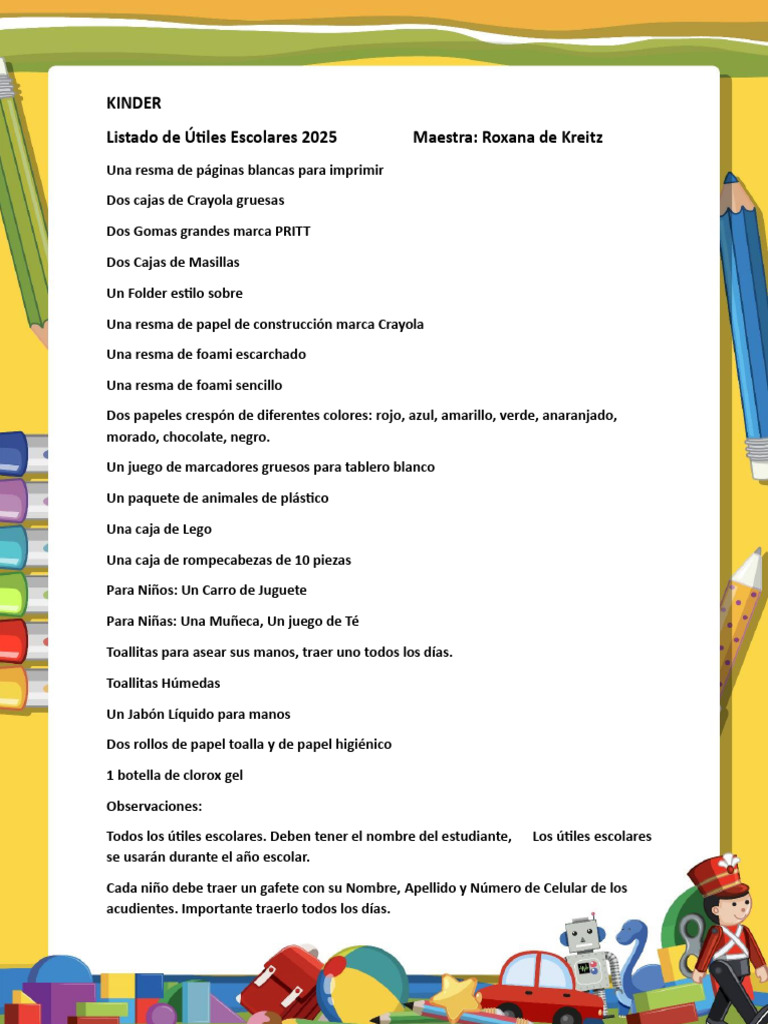 Lista de Utiles 2025 | PDF