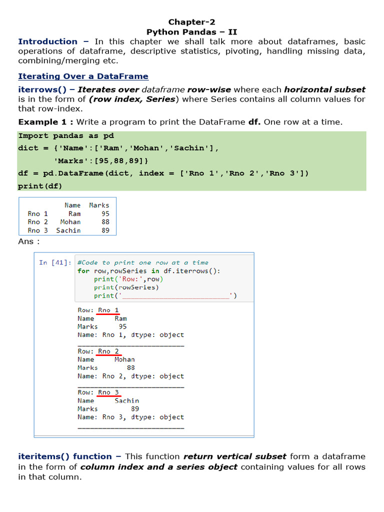 Chapter 2 Python Pandas - II | PDF | Mean | Mode (Statistics) Chapter 2 Python Pandas - II | PDF | Mean | Mode (Statistics)