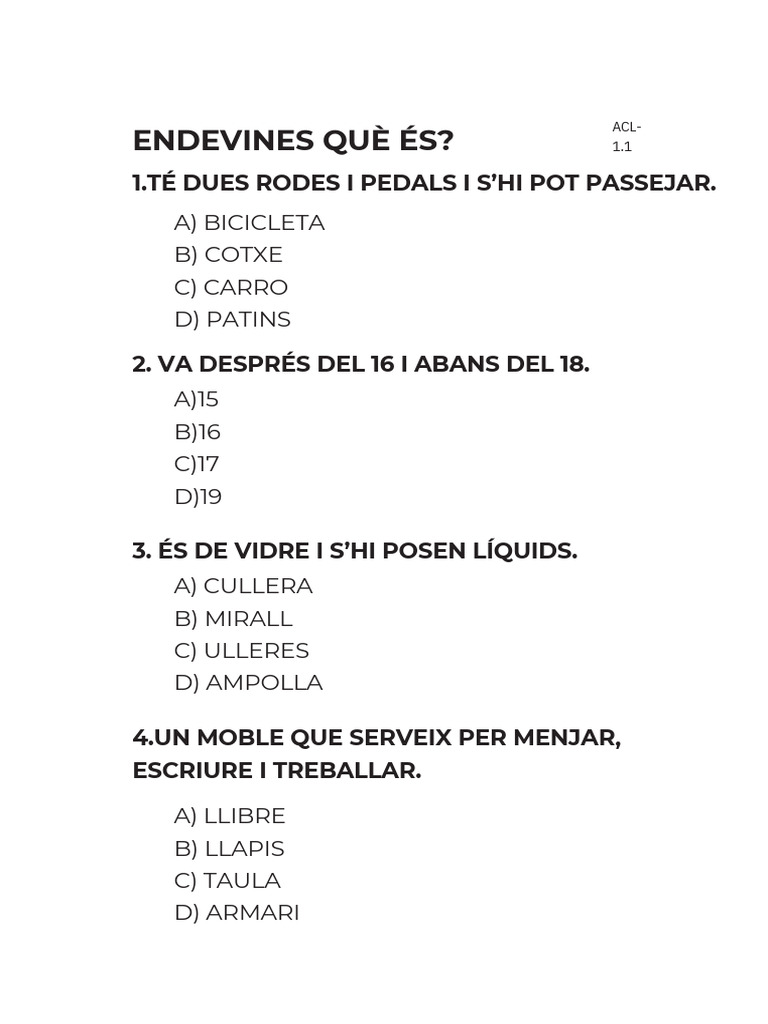 Proves Comprensió Lectora ACL Cicle Inicial PDF | PDF