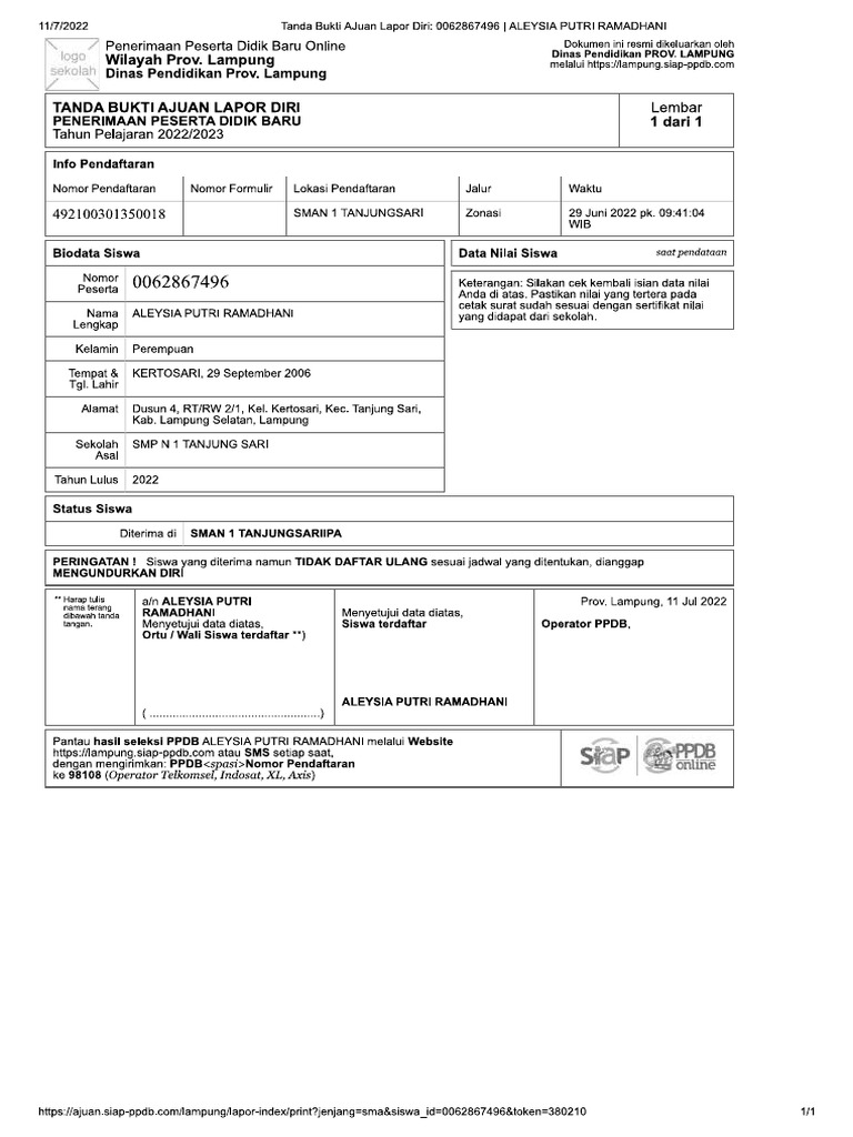 Aleysia Putri Zonasi | PDF