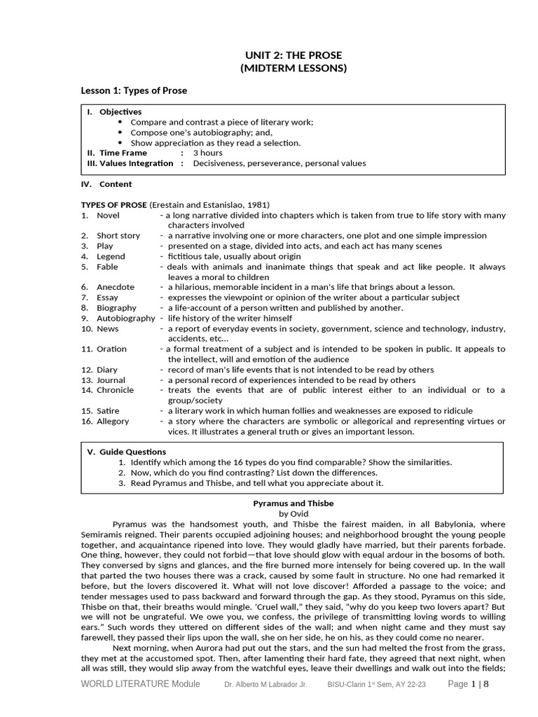 MODULE 22 23 World Literature 1 Midterm | PDF | Narration | Plot (Narrative)