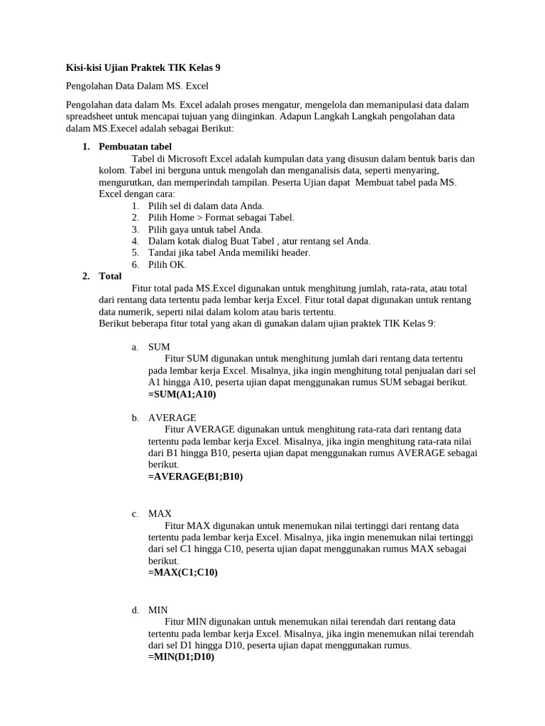 Kisi-Kisi Ujian Praktek Kelas 9. | PDF