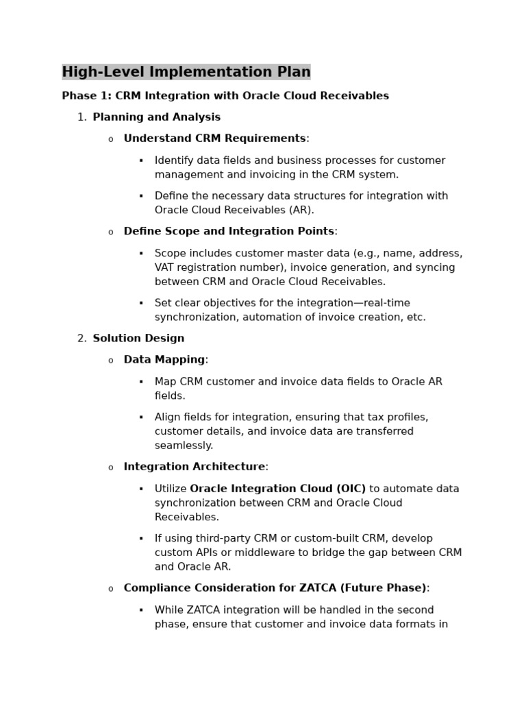 CRM and ZATCA Integration Plan | PDF | Customer Relationship Management ...