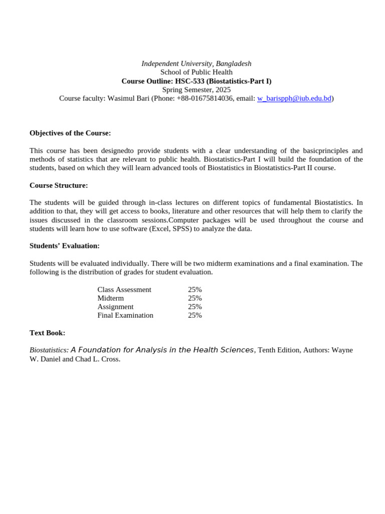Outline Biostatistics PartI | PDF