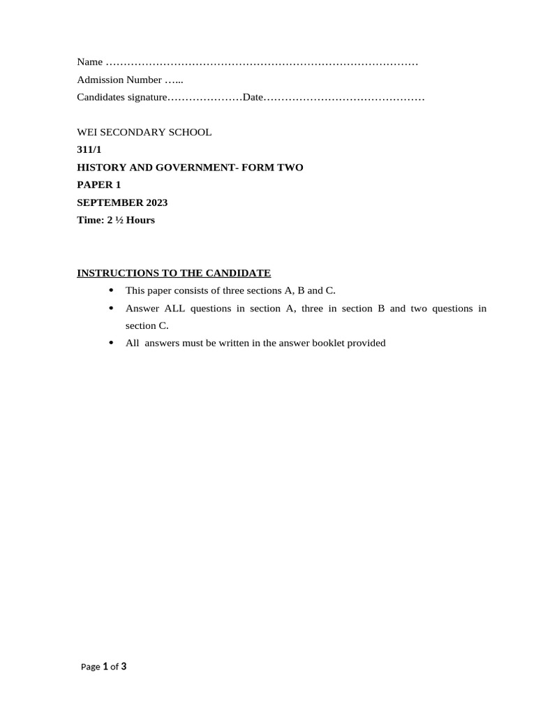 History and Government Paper 1 Guide | PDF | Kenya | British Empire