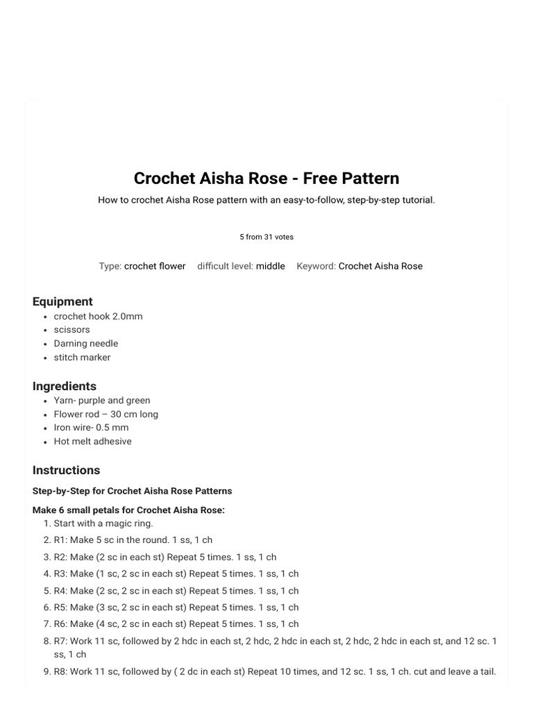Crochet Aisha Rose Pattern Guide | PDF | Crochet | Textile Arts