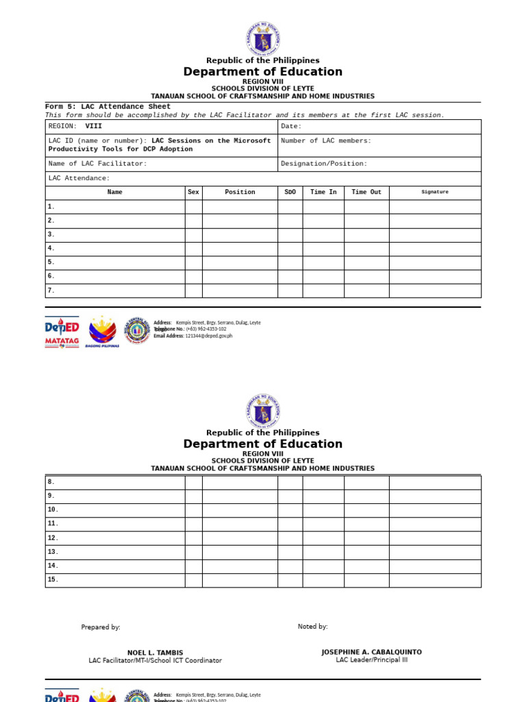 Form 5 LAC Attendance Sheet | PDF