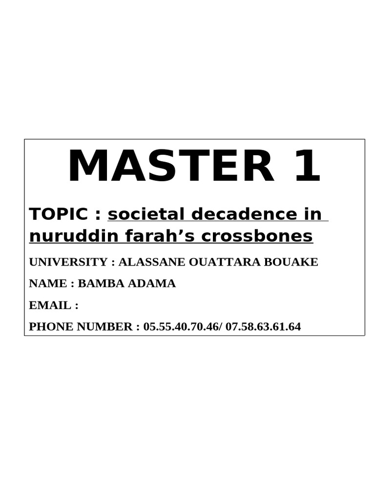Societal Decadence in Farah's Crossbones | PDF | Postcolonialism | Somalia