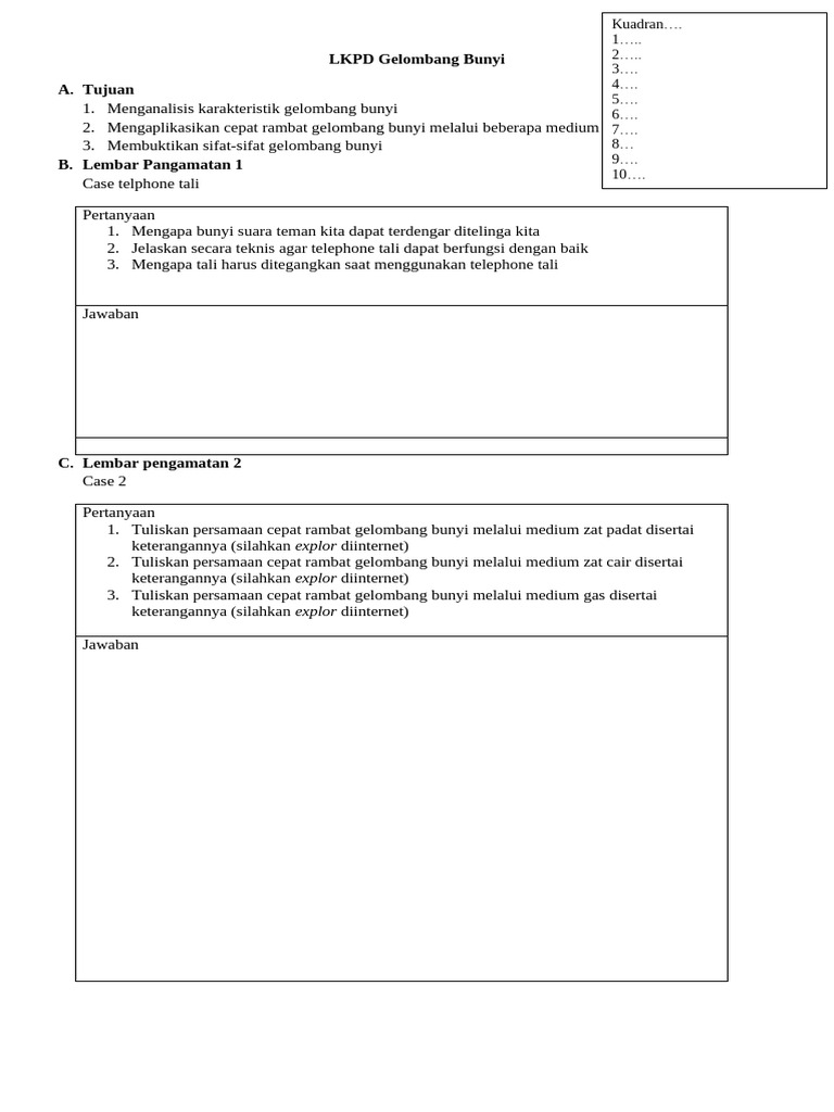 LKPD Fisika Gelombang Bunyi | PDF