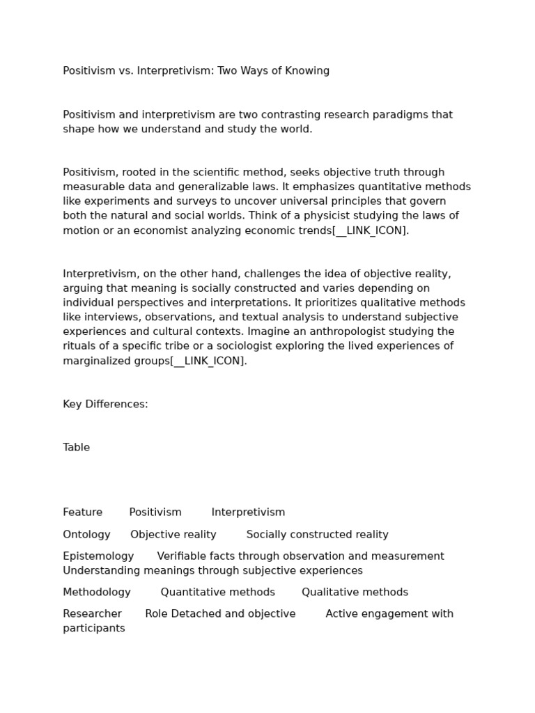 Positivism vs. Interpretivism Explained | PDF