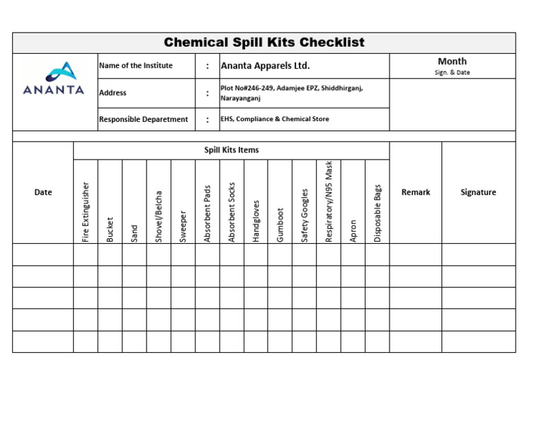 Chemical Spill Kit Checklist | PDF