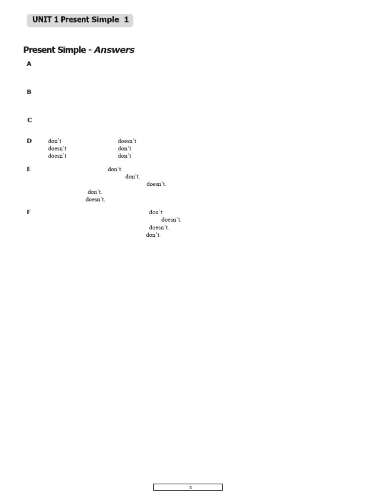 Grammar PresentSimple1 Answer Key | PDF