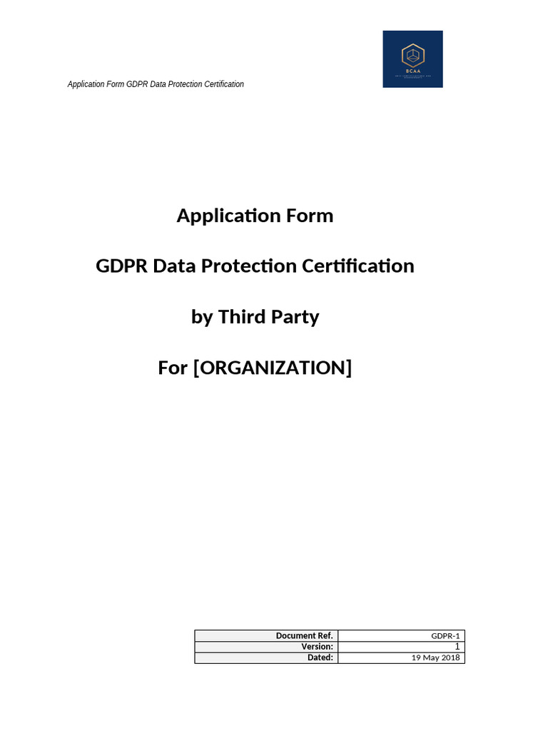 GDPR - Application Form Data Protection Certification by Third Party | PDF | Information Privacy