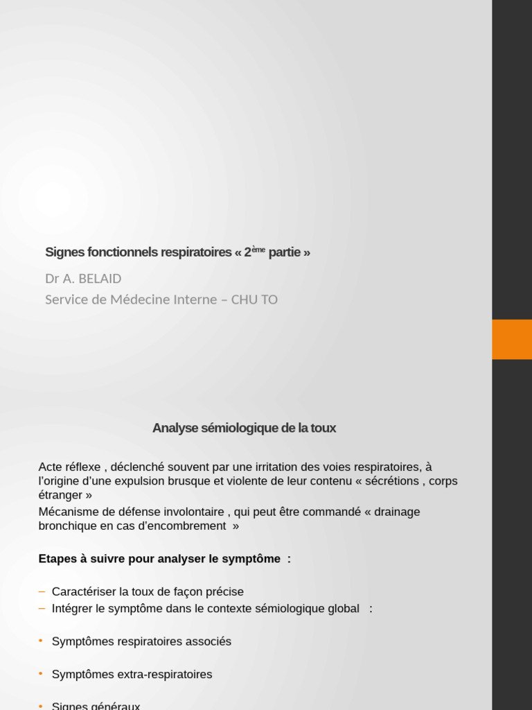 2.les Signes Fonctionnels Respiratoires Partie 2 | PDF | Asthme | Toux