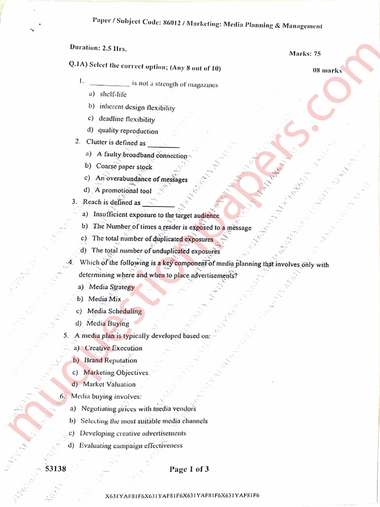 Commerce Bms Bachelor of Management Studies Semester 6 2024 April Elective Marketing Media ...