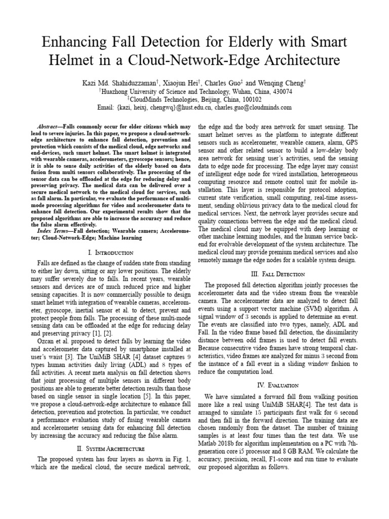 Enhancing Fall Detection For Elderly With Smart Helmet in A Cloud-Network-Edge Architecture ...