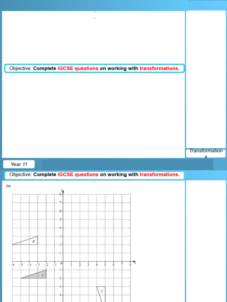 Year 11 - Transformations iGCSE 0580 Questions | PDF