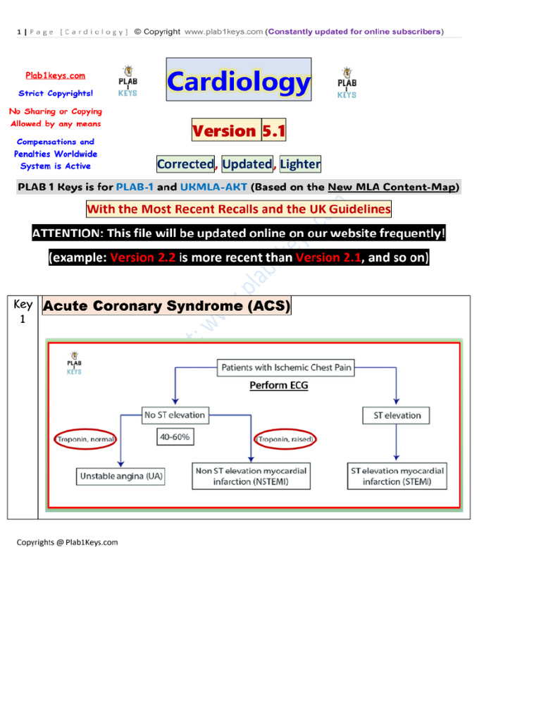 Cardiology (Plab Keys) | PDF