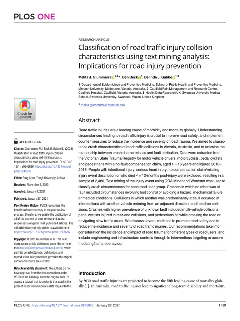 Classification_of_road_traffic | PDF | Traffic Collision | Comorbidity