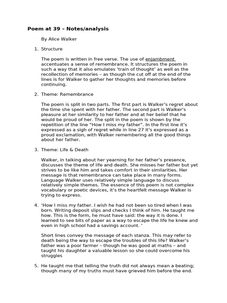 Poem at 39 - Notes & Analysis | PDF