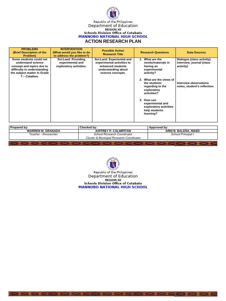 Action Research Plan | PDF | Learning | Cognition