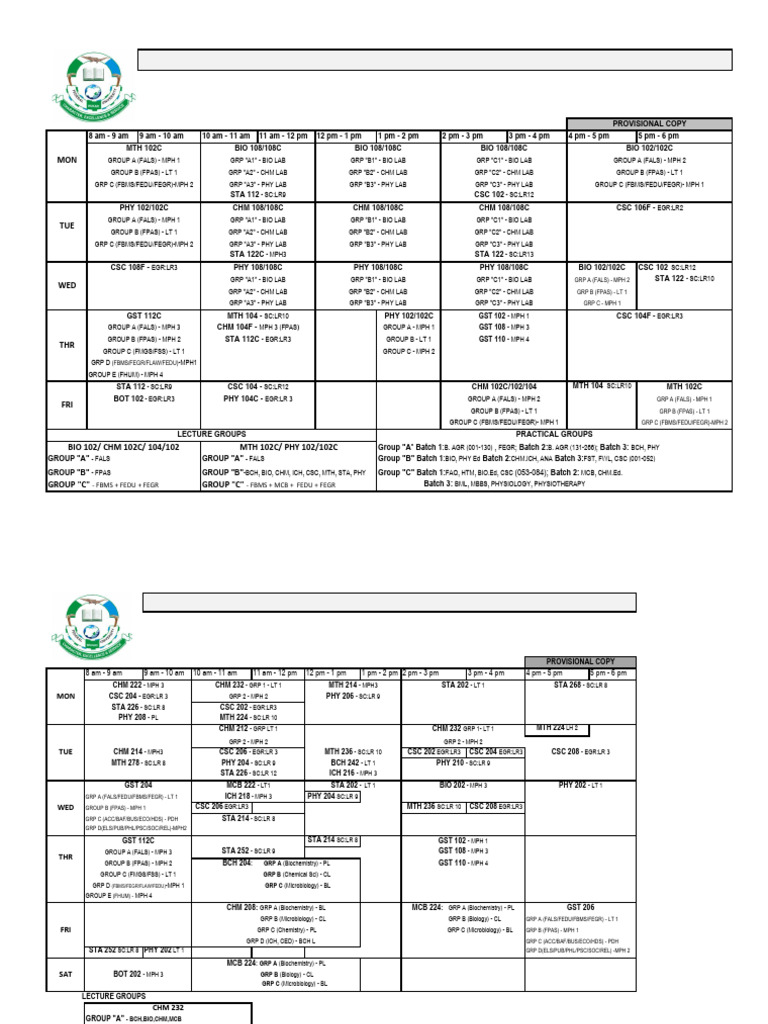 Lecture Time Table Scd Sem 20232023 Provisional Copy | PDF