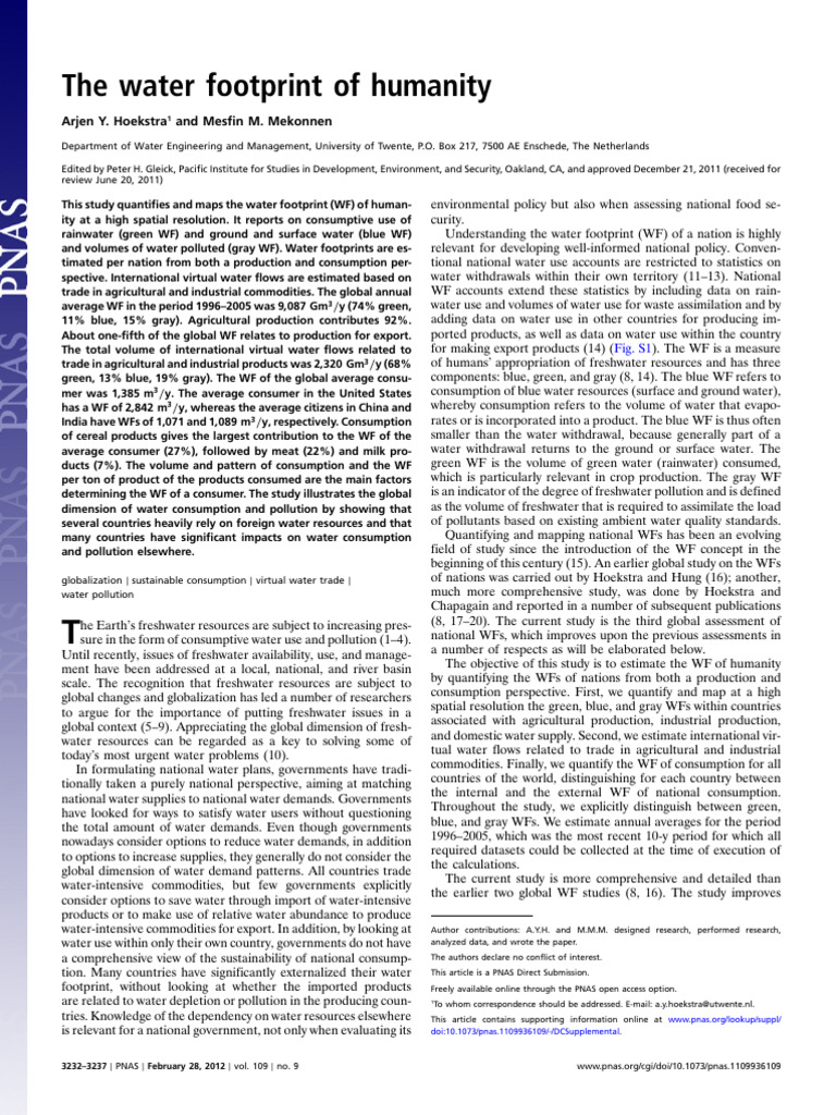 Global Water Footprint Analysis | PDF | Water | Agriculture