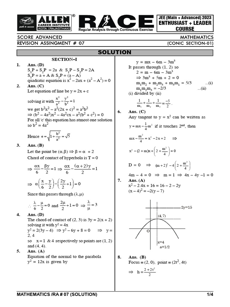 Conic 1 Revision Assignment Sol | PDF | Elementary Geometry | Euclidean Geometry