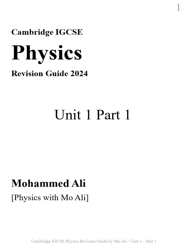 Unit 1 Part 1 Revision Physics With Mo Ali 2024 | PDF | Force | Acceleration