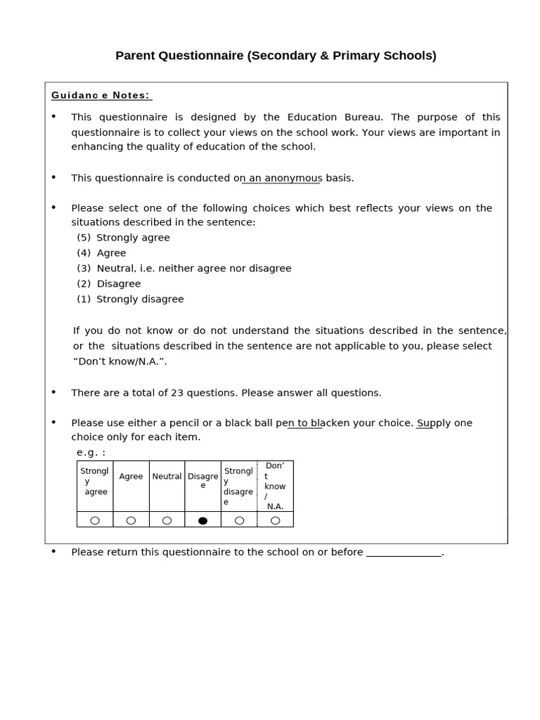 Parent Questionnaire for School Feedback | PDF | Behavior Modification ...