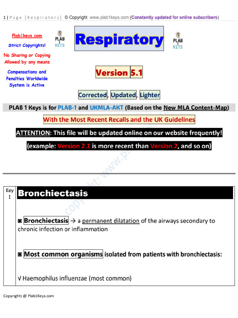 Respiratory System (Plab Keys) | PDF