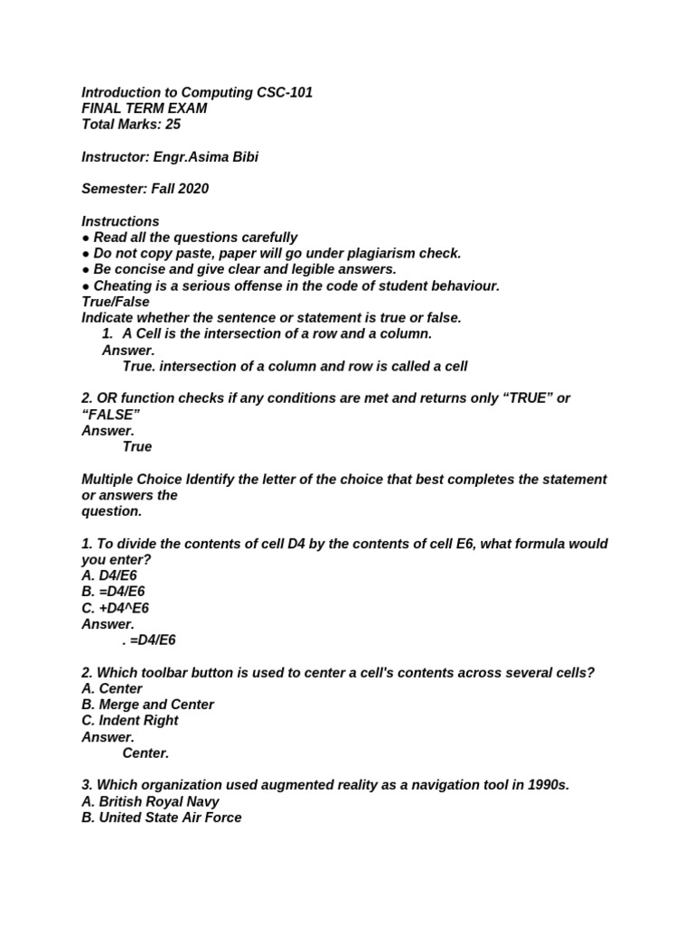 Introduction To Computing CSC | PDF