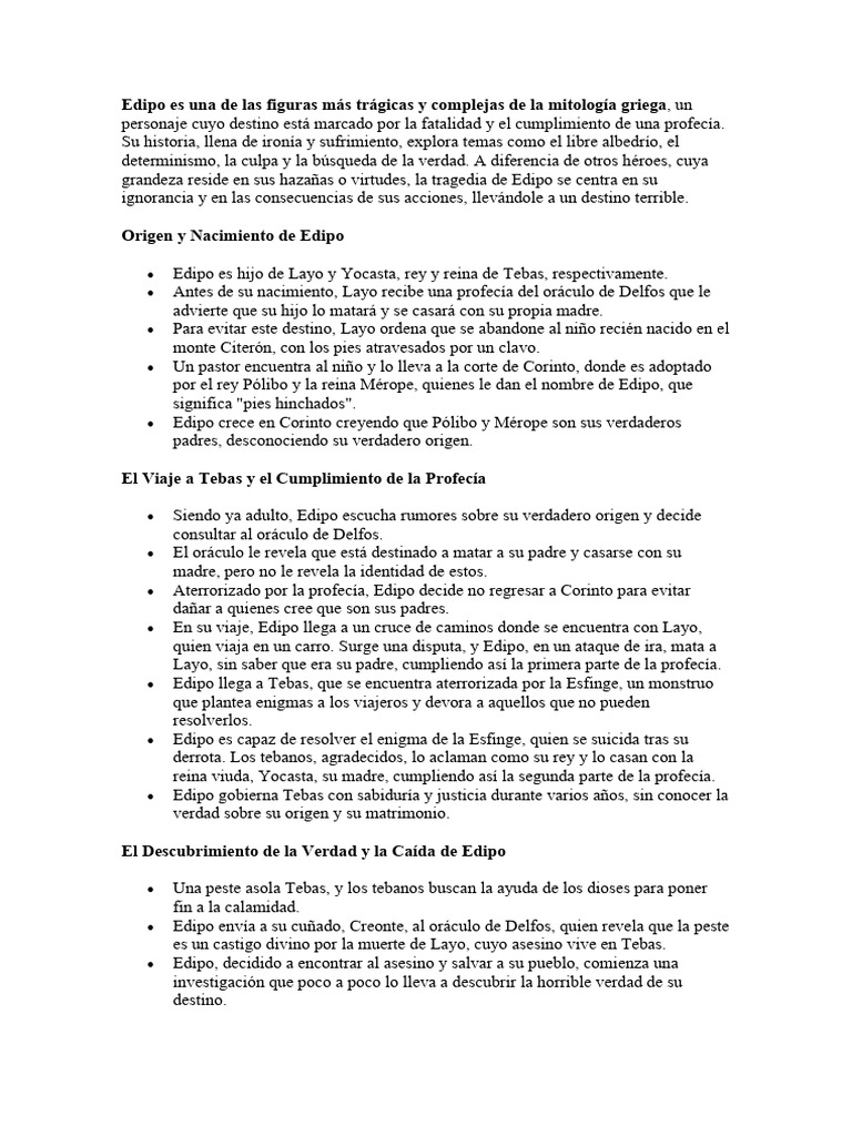 El Mito de Edipo: Tragedia y Destino | PDF | Edipo