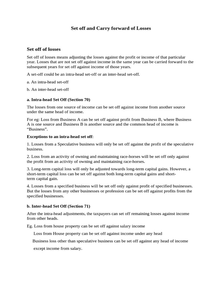Set Off and Carry Forward of Losses (1) | PDF | Capital Gains Tax ...